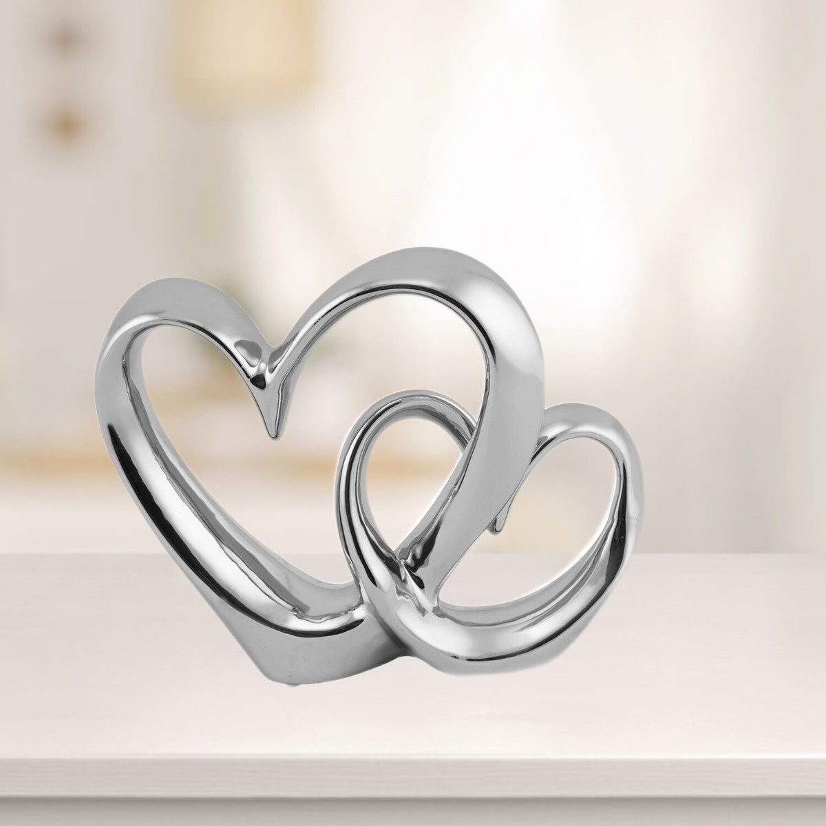 Chrome Silver Interlocking Hearts Wedding Isolated Intertwined Heart
