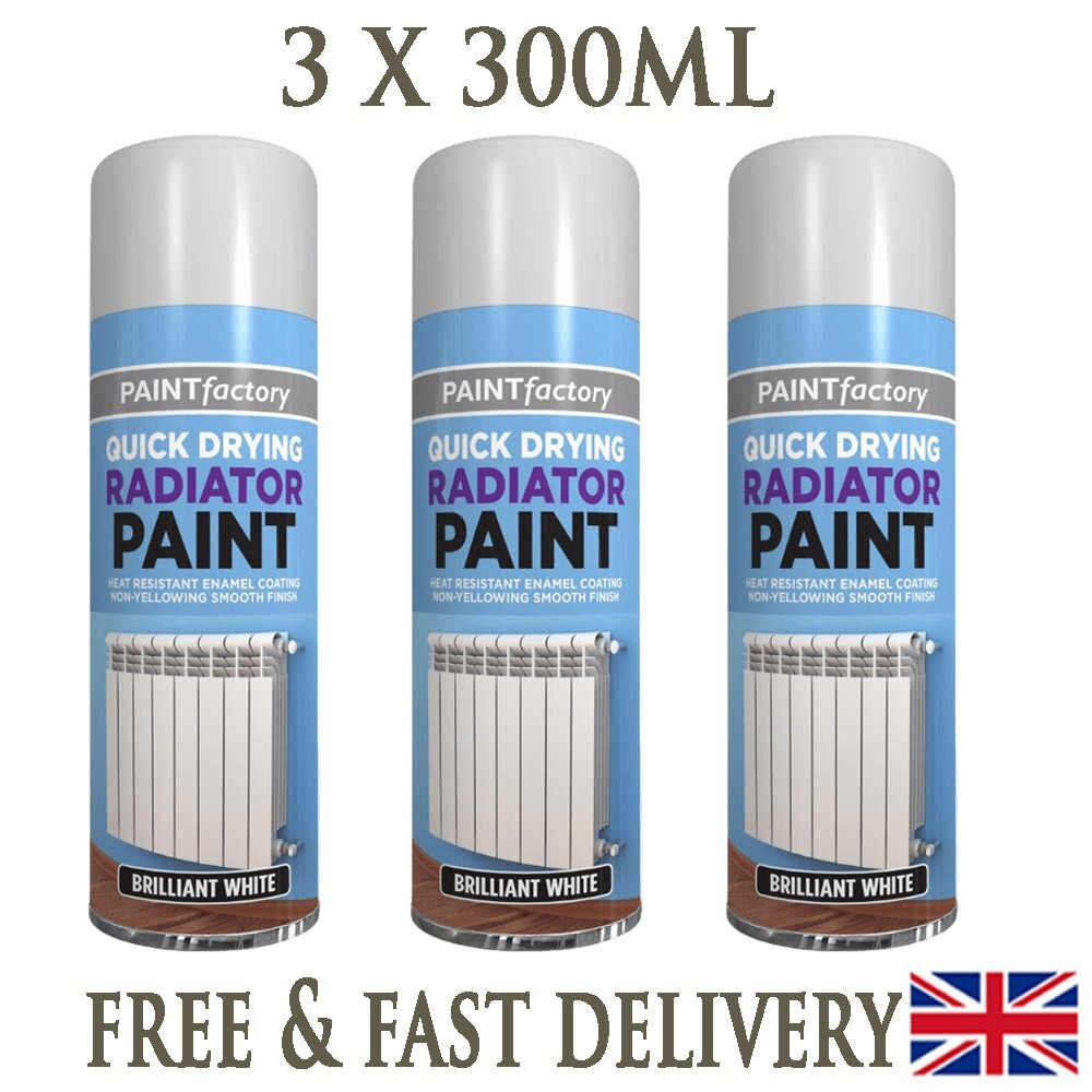 3 x 300ML Brilliant White Radiator Spray Paint Heat Resistant Quick Dry ...