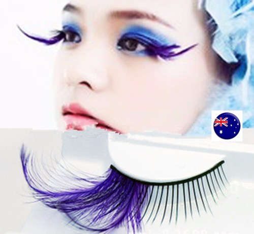 Long Purple Costume Feather Exaggerated Party Fake False Eyelashes Eye ...