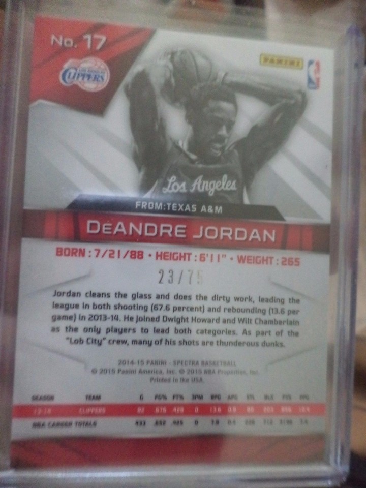 2014 - 15 PANINI SPECTRA DeANDRE JORDAN CARD # 17 23/75 BASE CARD | eBay