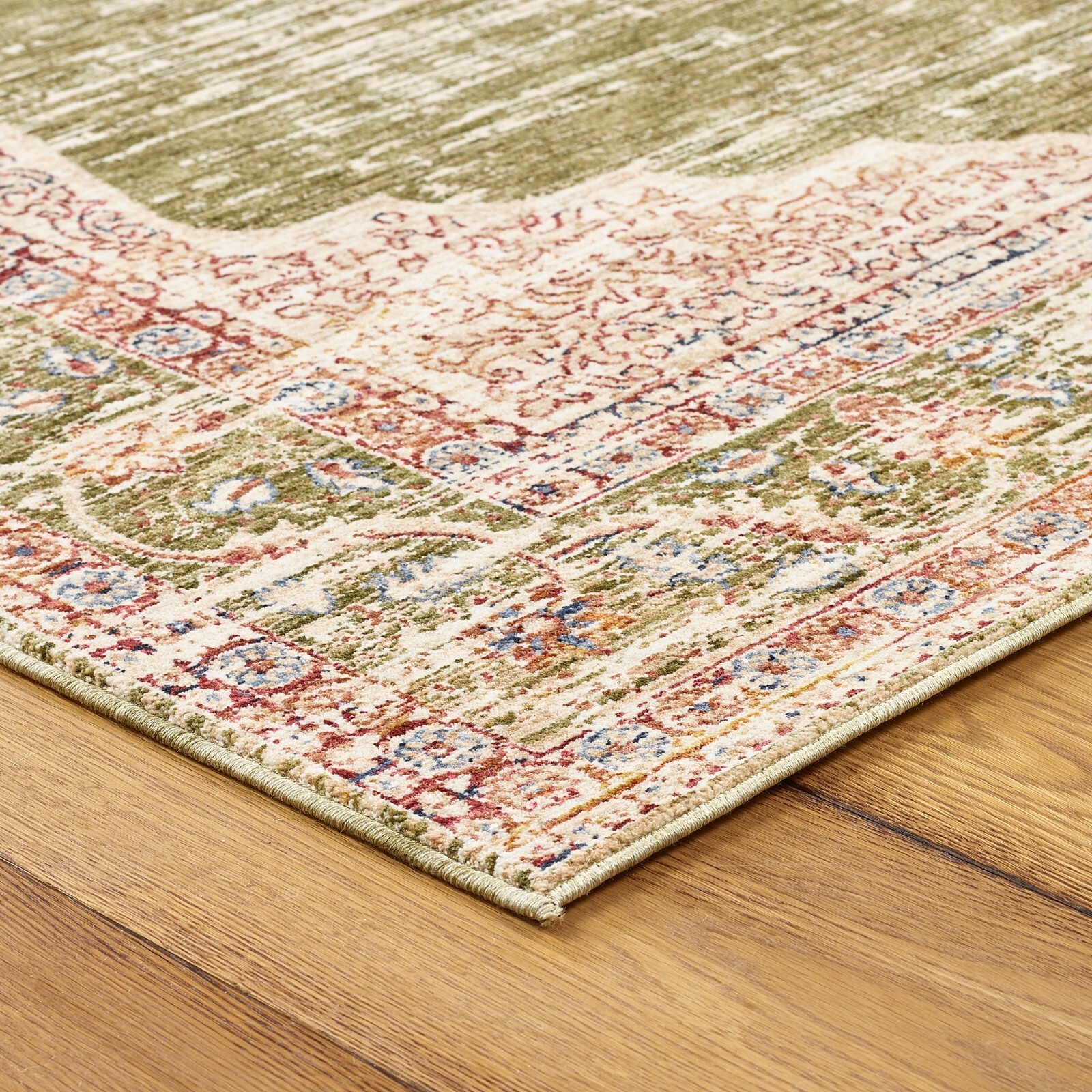 Light GREEN Vintage Faded Traditional Medallion Distressed Silk Like ...