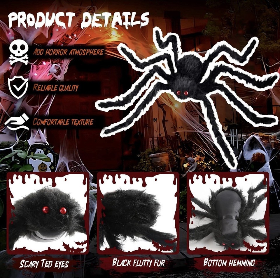 Giant Spider 5 feet Halloween Decor Fake Halloween Decor Spiders Large ...