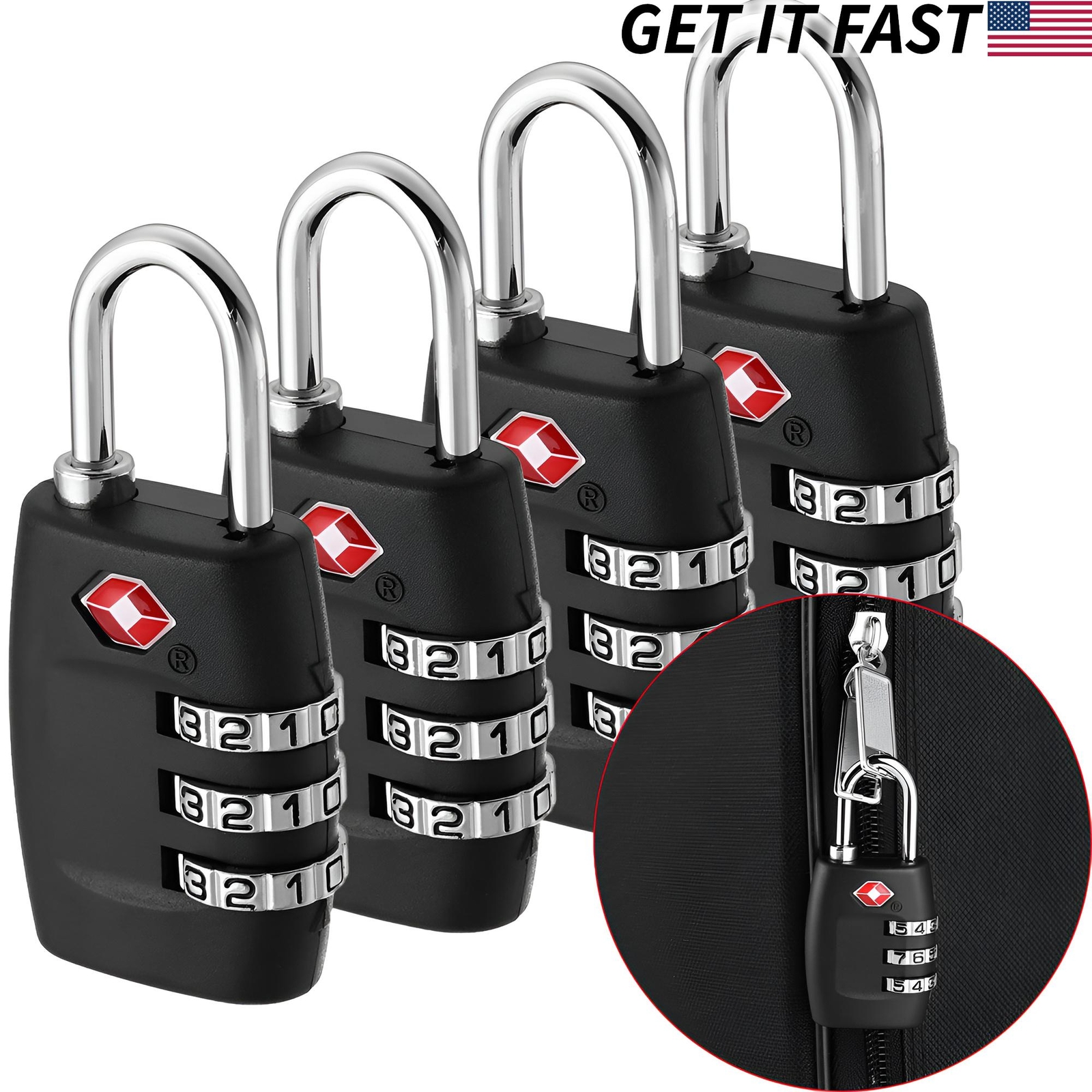 4x TSA Approved Luggage Lock Travel 3 Digit Combination Suitcase ...