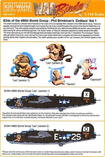 Kits World Decals 1/144 B-24 LIBERATOR 468th Bomb Group Zodiac Set #1 ...