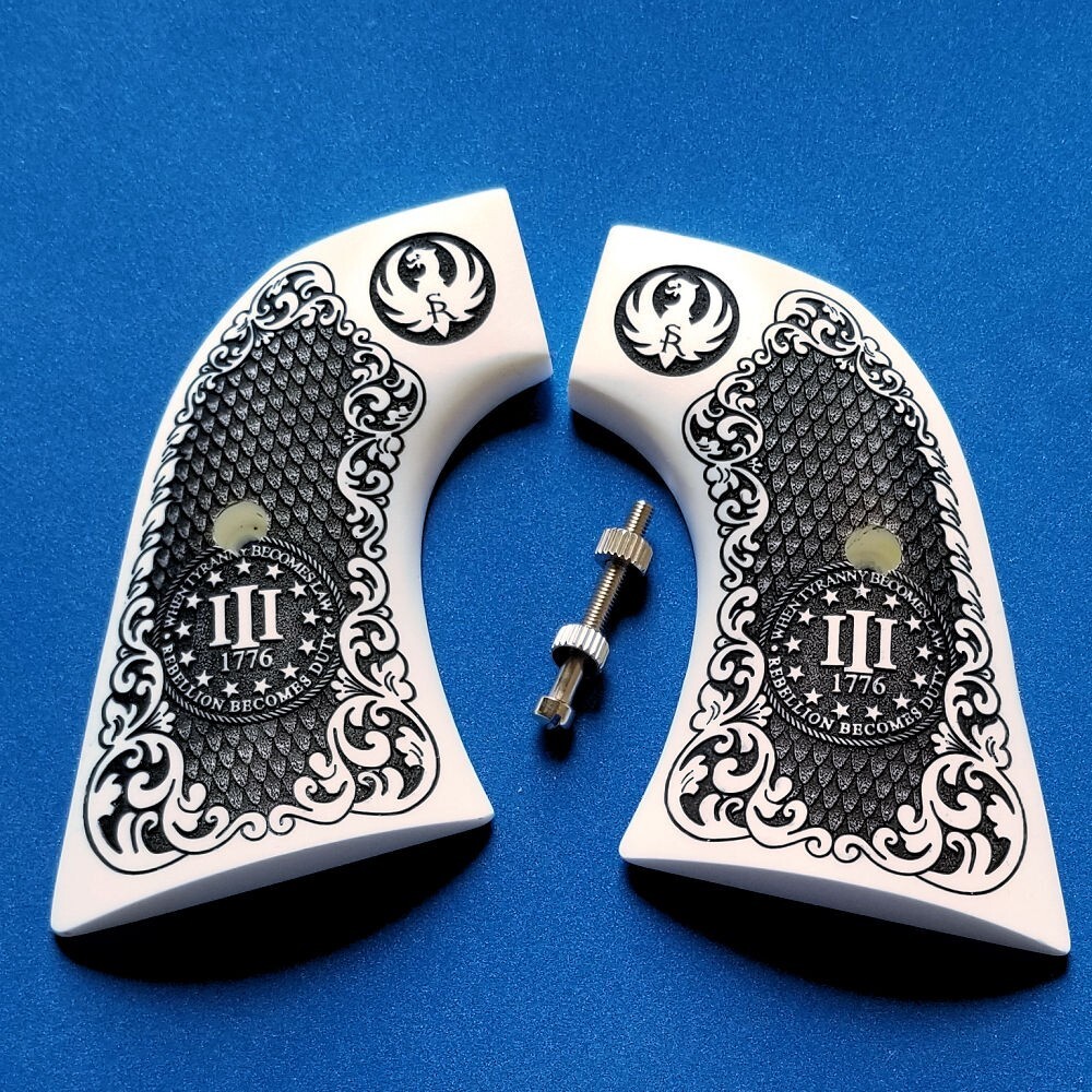 Ivory 3D endraved Ruger New Model Vaquero Blackhawk Grips XR3 Frame ...