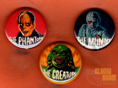 Set of three 1" Universal Monsters pinback buttons pins reproduction ...