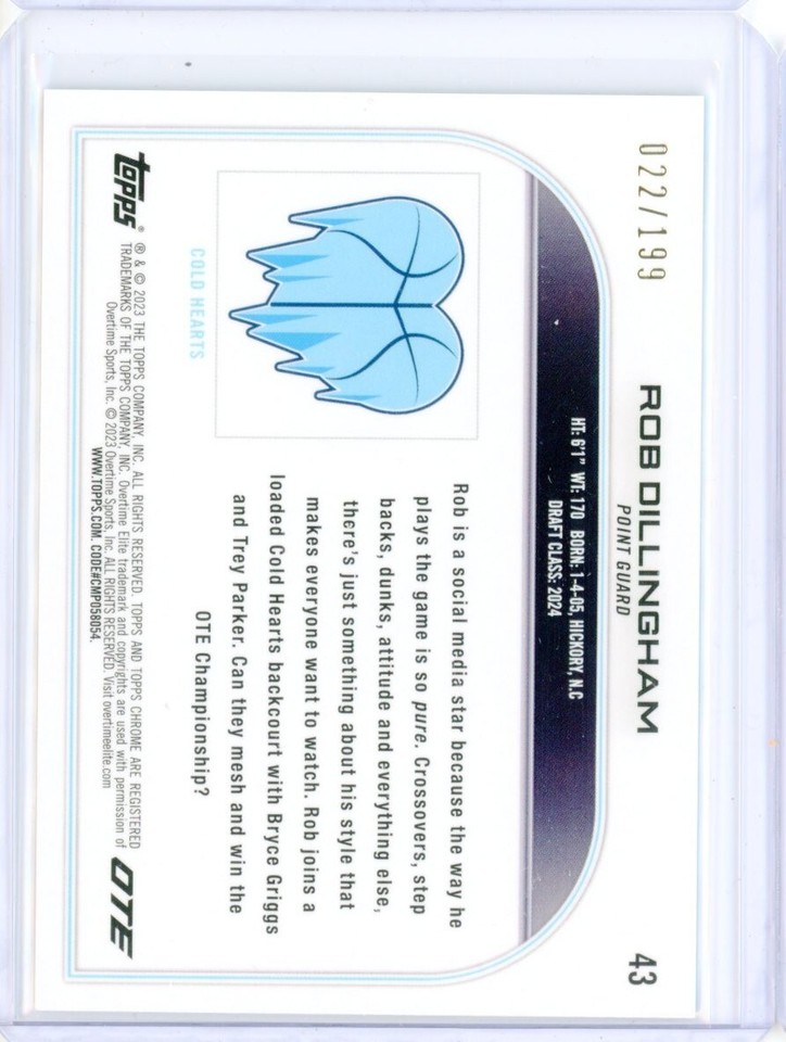 2022-23 Topps Chrome Overtime Elite OTE ROB DILLINGHAM Aqua Wave ...