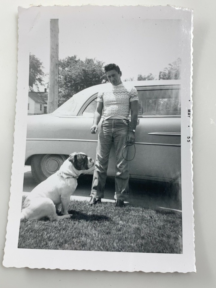E8 Found Photograph 1955 Handsome Greaser Man Levis Jeans Bulldog Car ...