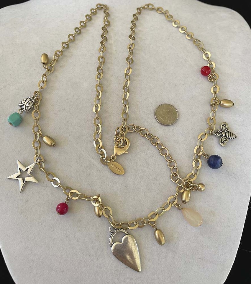 Authentic CHICO'S Gold Silver Faux Turquoise Heart Star Butterfly Charm ...