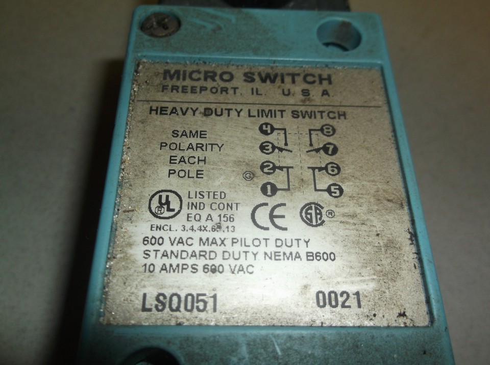 Micro Switch Heavy Duty Limit Switch LSQ051 600VAC Pilot Standard Duty ...