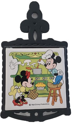 Disney Mickey & Minnie Mouse Cast Iron Ceramic Tile Trivet Hot Plate ...