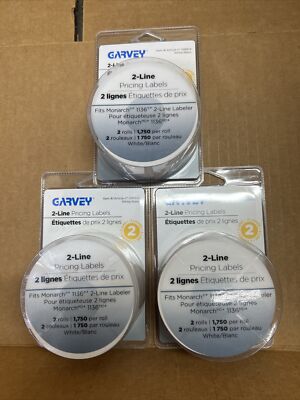 Garvey 2-Line Pricing Labels White- 6 rolls of 1750 Labels for Monarch ...