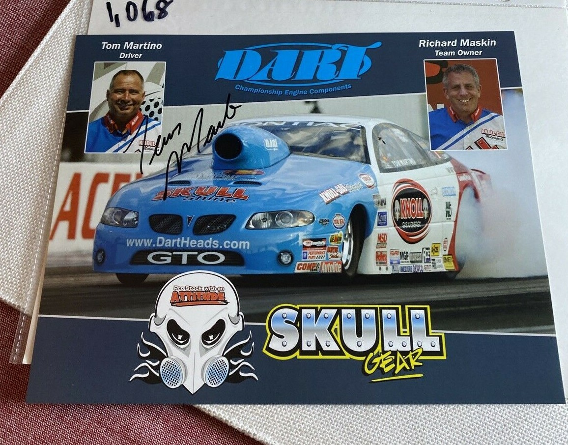 Signed Skull Gear DART Engine GTO Tom Martino NHRA Photo Card 8 X 10 N ...