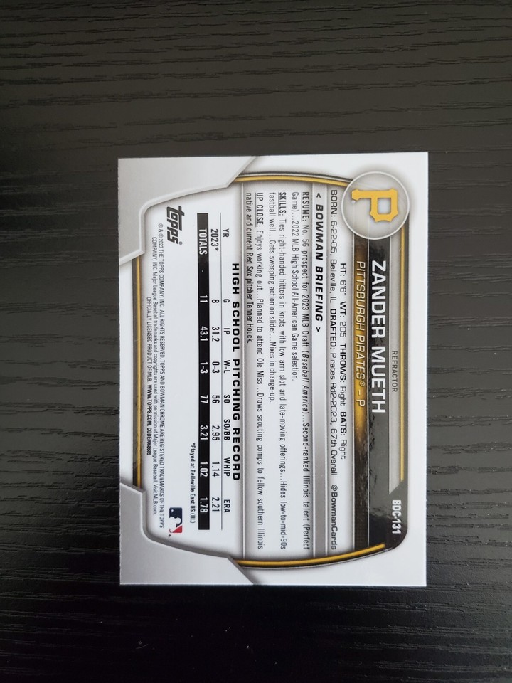 Zander Mueth - 2023 Bowman Draft Chrome 1st Bowman BDC-131 - REFRACTOR ...