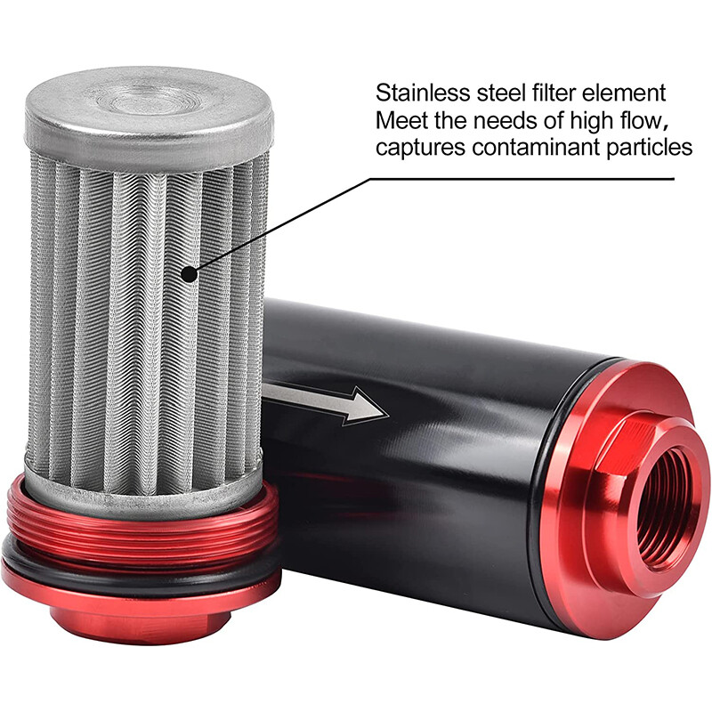 High Flow Inline Fuel Filter 100 Micron Cleanable 6AN 8AN 10AN Adapter ...