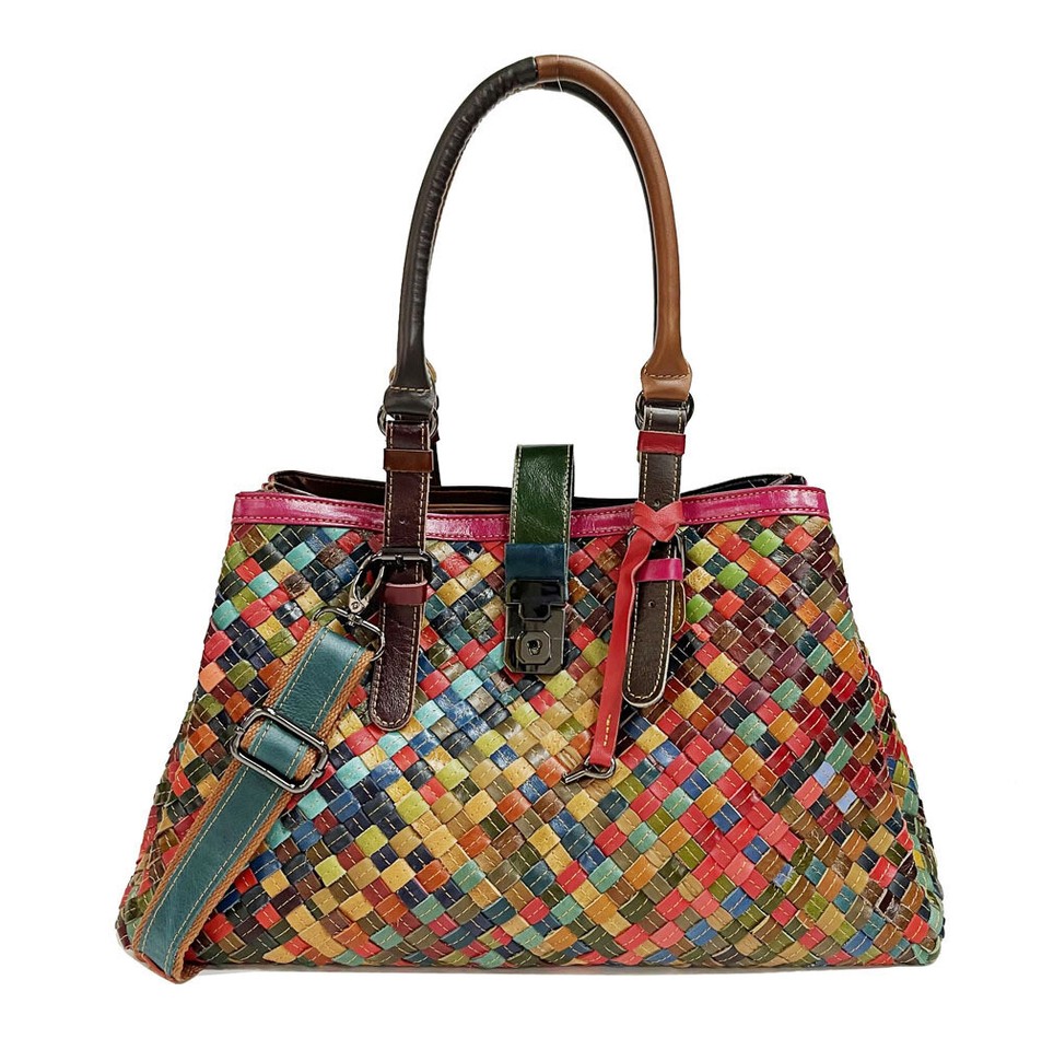 Womens Multi-color Leather Hand-woven Handbag Shoulder Messenger Bags ...