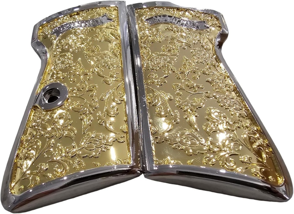 Custom Metal Grips for Walther PPK PPK-S Scroll Engraved Polished Gold ...