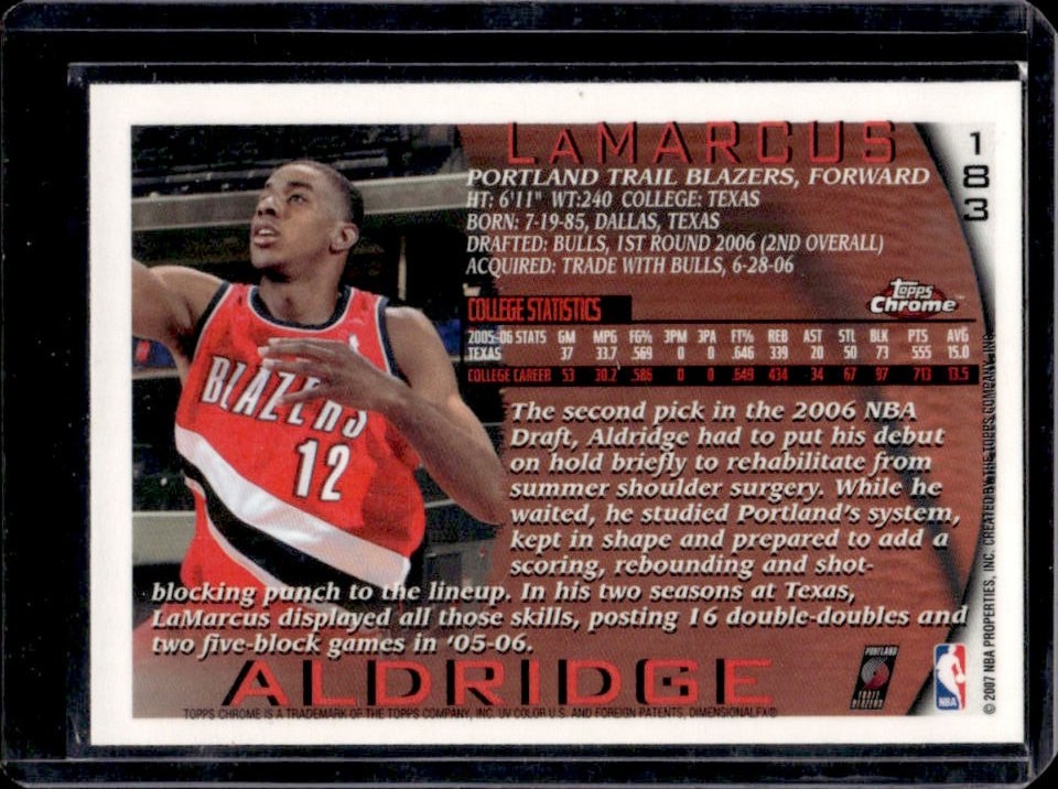 2006-07 Topps Chrome LaMarcus Aldridge Rookie RC #183 Trail Blazers | eBay
