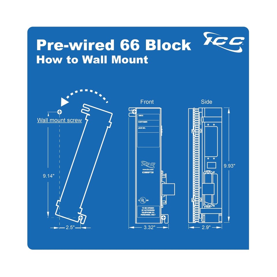 ICC 66 Block Prewired with 89D Mounting Bracket & Cover, Punch Down ...