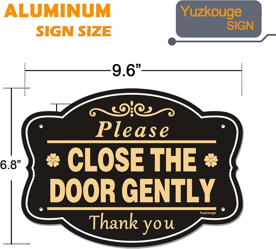 2 Pack Please Close The Door Gently Sign, 10” x 7” Rust Free Aluminum ...