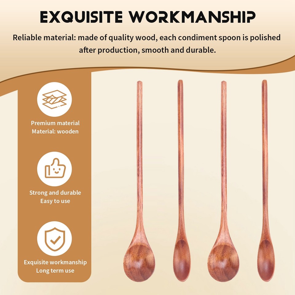 5X(6 Pcs Wooden Coffee Spoon Long Handle Wooden Mixing Spoon Wooden8268 ...