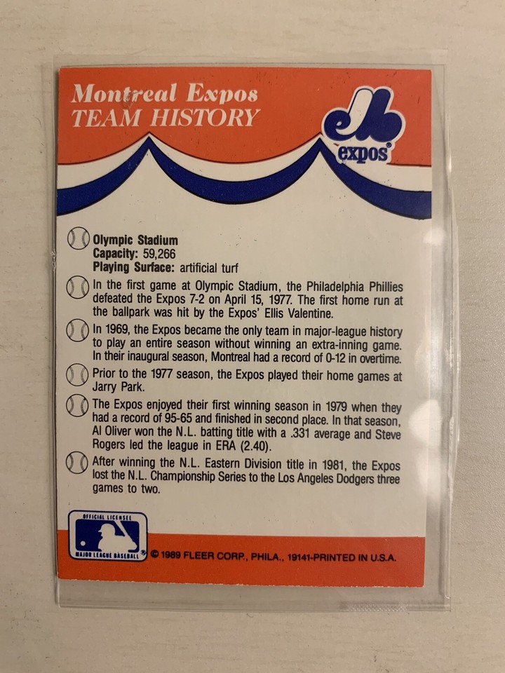 1989 Fleer Baseball Montreal Expos Team Logo Sticker w/Team History | eBay