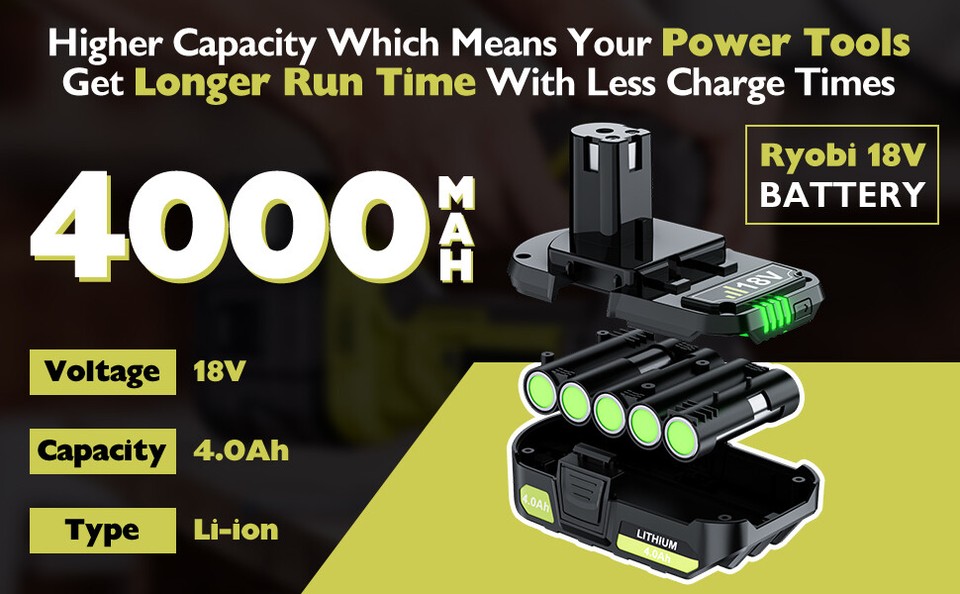 For Ryobi PBP003 2Ah 18V Lithium-ion High Performance Battery 4.0Ah ...
