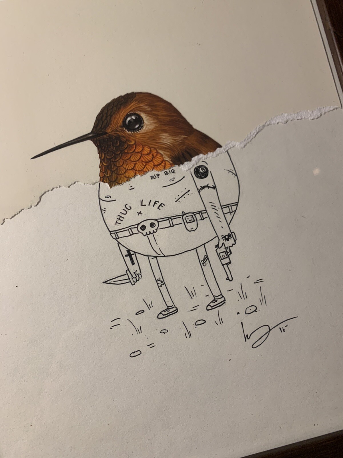 Mike Mitchell Thug Life Hummingbird Fat Bird Bastard Framed Original ...
