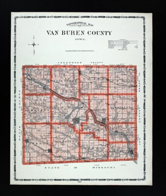 1904 Huebinger Iowa Map Van Buren County Keosauqua Bentonsport Douds ...