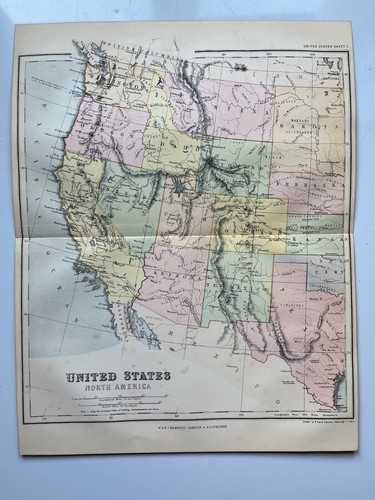 Antique map of the United States - Western part 1876 Chambers's ...