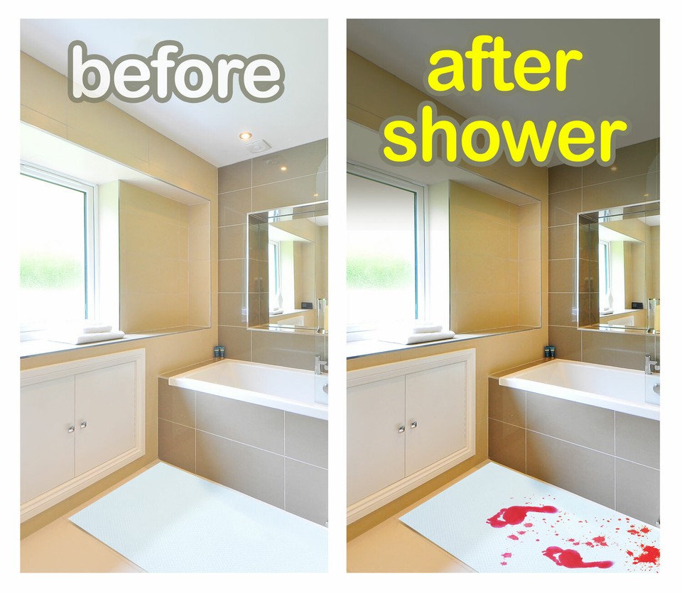 Blood Bath Mat: Color changing bloody mat turns red when wet 27x13.5in ...