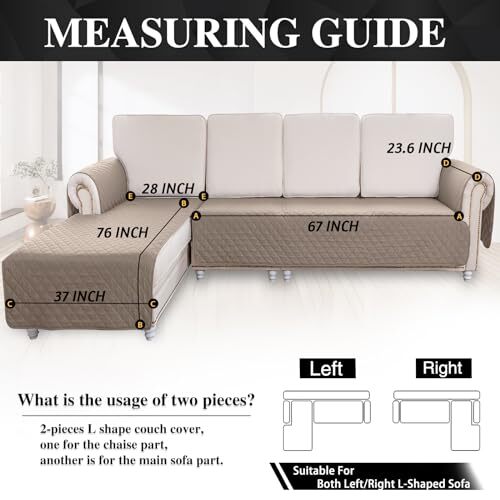 Sectional Couch Covers Waterproof L Shape Sofa Cover 2-Piece Large Tan ...