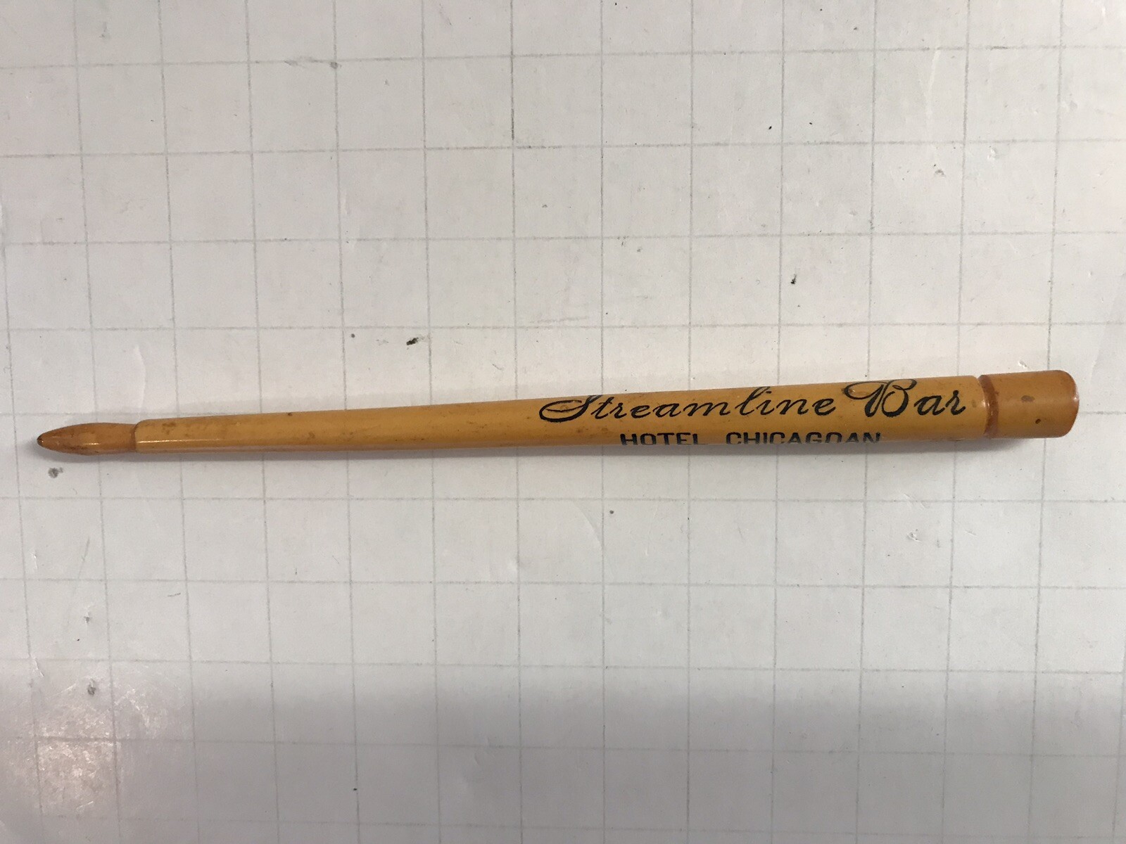 Streamline Bar, Hotel Chicagoan Vintage Wood Advertising Drink Stirrer ...