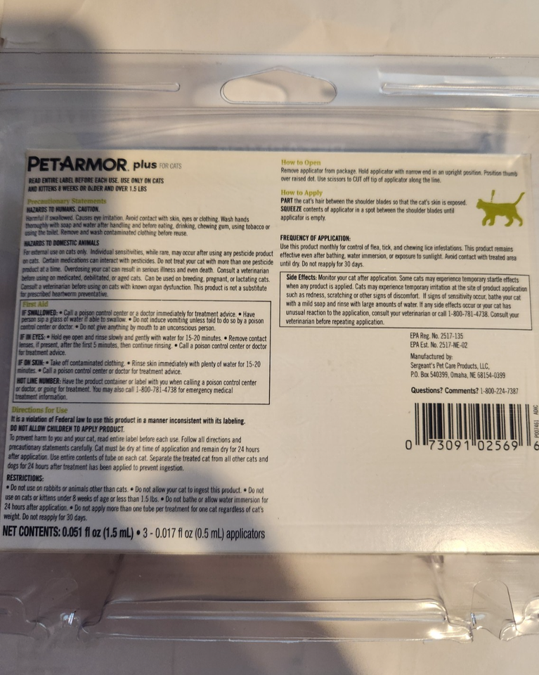 PETARMOR Plus for Cats Over 1.5 lbs, Flea & Tick Prevention for Cats 3 ...