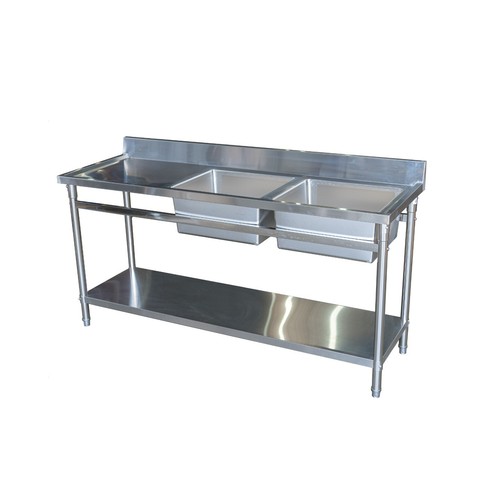 180CM X 60CM Stainless Steel Double Right Sink & Bench With 120mm ...