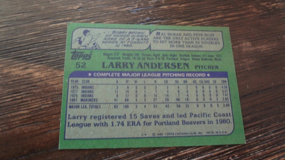 1982 TOPPS # 52 LARRY ANDERSON BASEBALL CARD | eBay