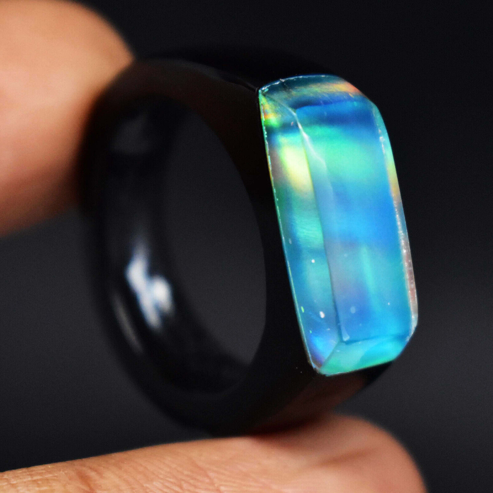 3.43 Gm Natural Fire Opal On Black Onyx Classy Statement Ring US 8.5 Best Gift | eBay