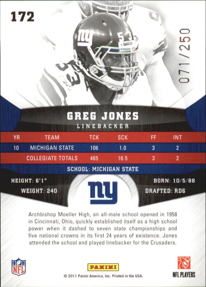 2011 Panini Gridiron Gear Silver X's Giants Football Card #172 Greg ...