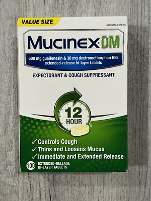Mucinex DM 12-Hour Expectorant and Cough Suppressant Tablet 100 Count ...