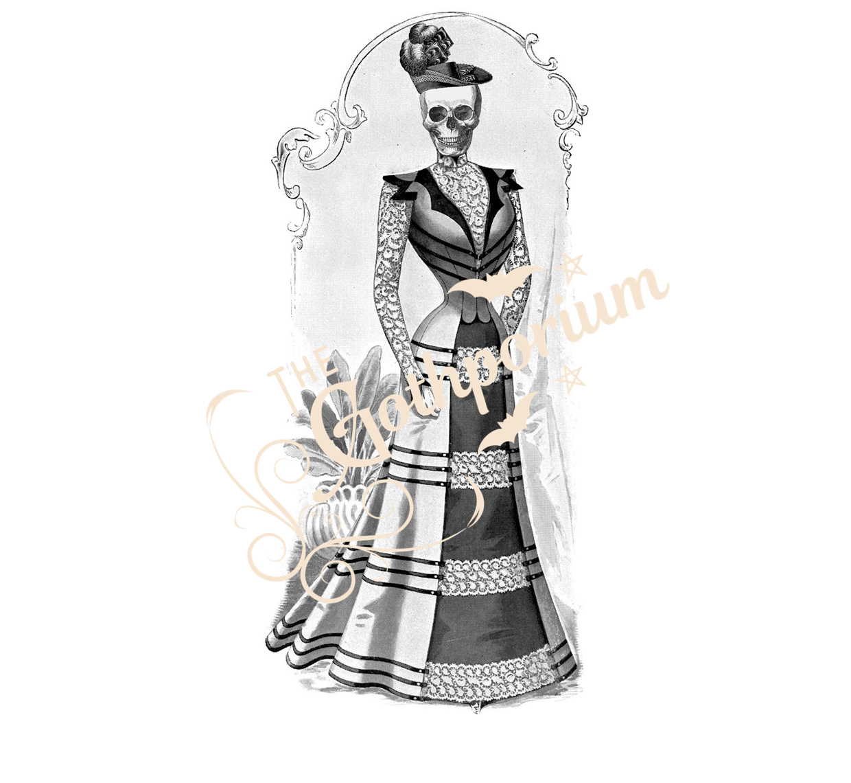 A4 Gothic Print, Gothic Home Decor, Victorian Skeleton Lady Print ...