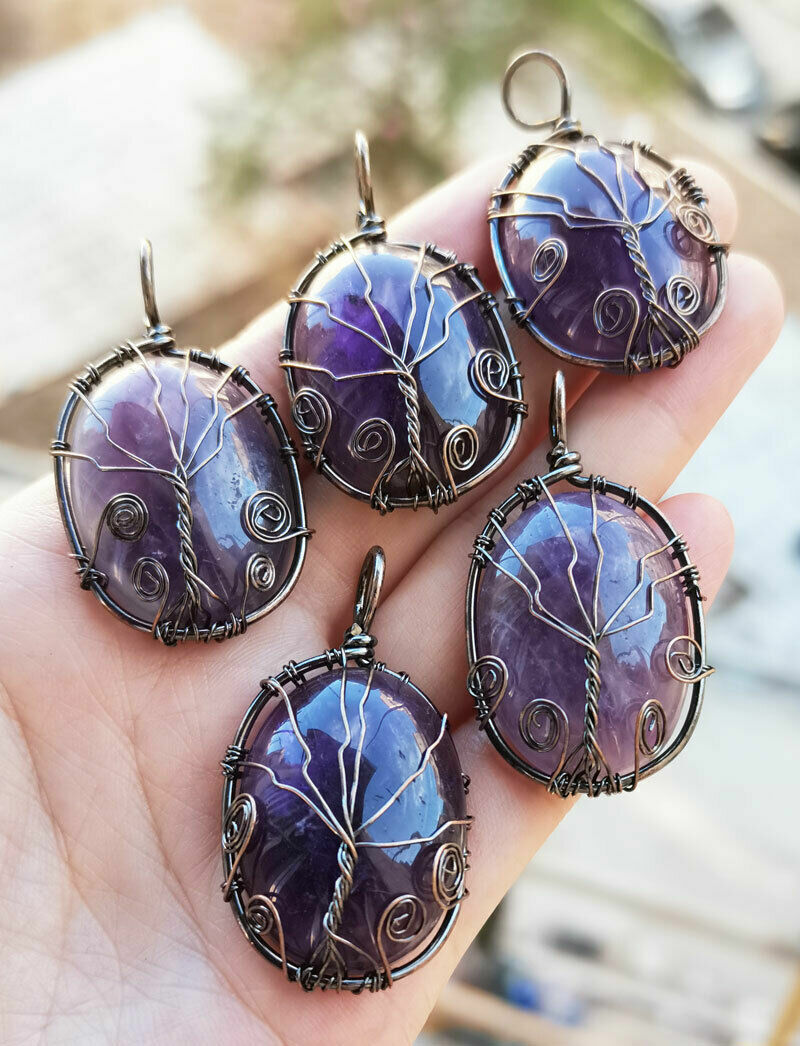 10pcs Amethyst Gems Stone Tree Of life Pendant Chakra Reiki Healing ...