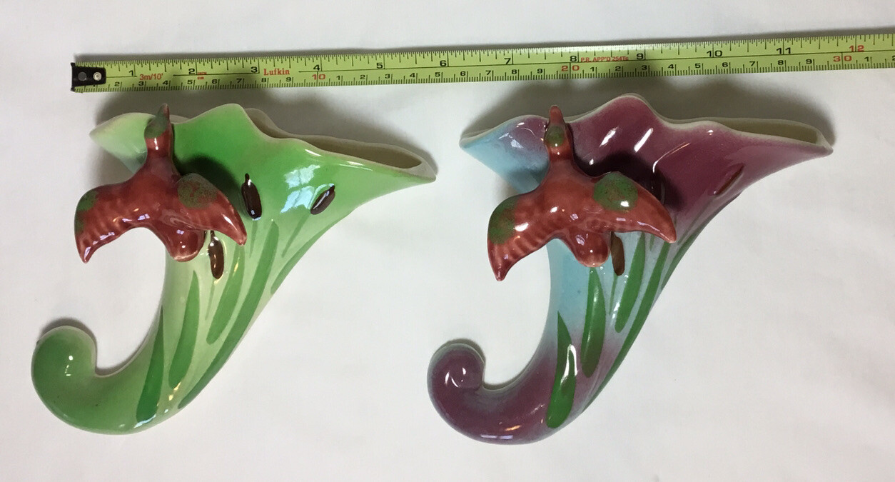 1940S VINTAGE OHIO POTTERY MALLARD DUCK & CATTAIL CORNUCOPIA WALL ...