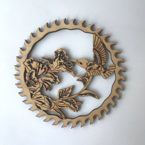 Round Hummingbird & Flowers wood scroll saw wood Decor wall hanging ...
