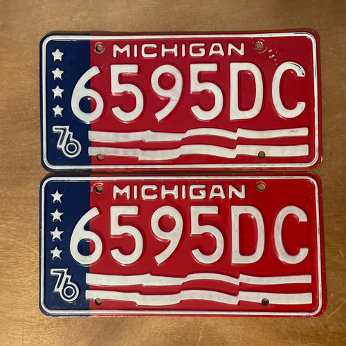 1976 Michigan License Plate Pair Bicentennial # 6595 DC | eBay