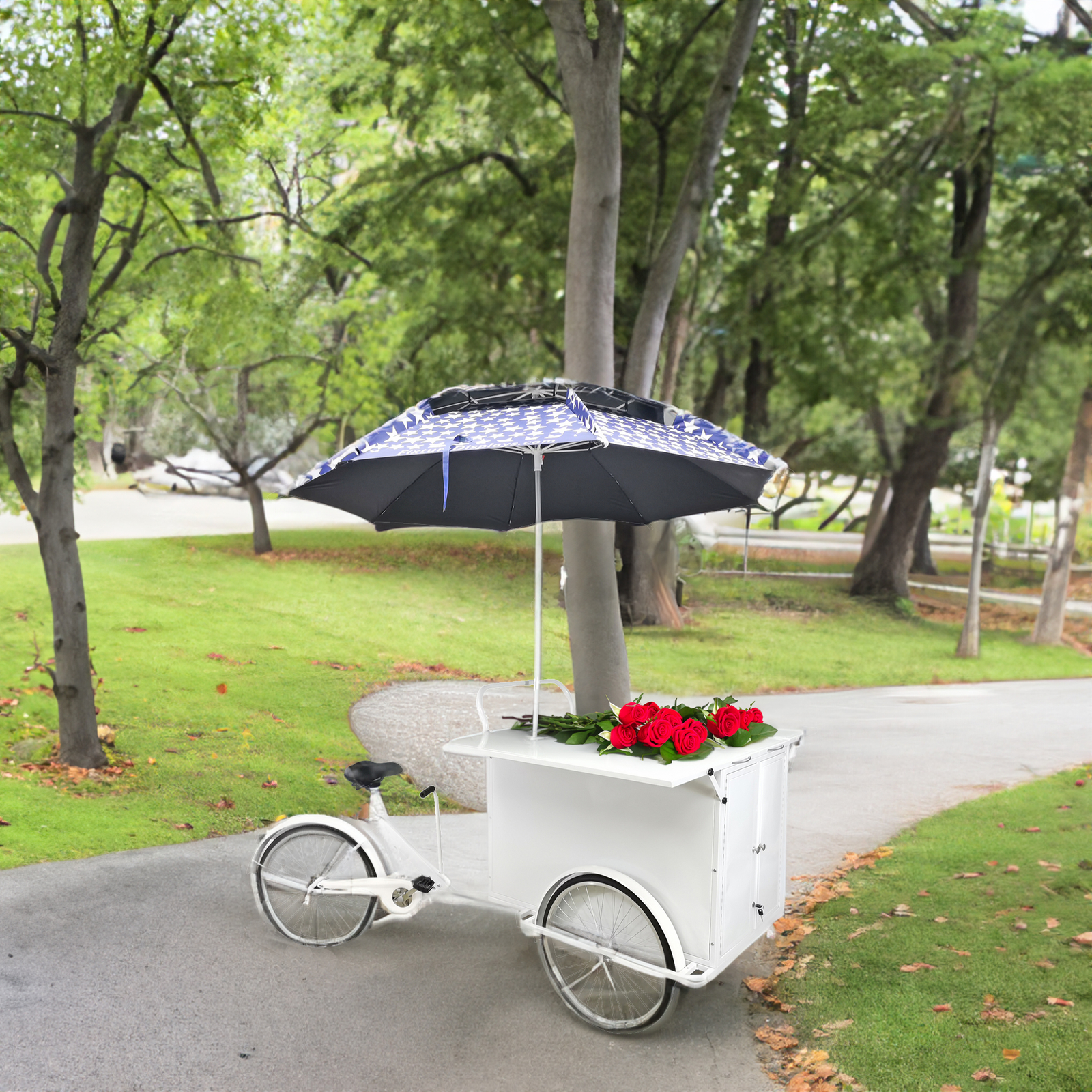 89.8X29.3X5.9" White Vending Trike Mobile Food Beverage Bike Cart Star ...