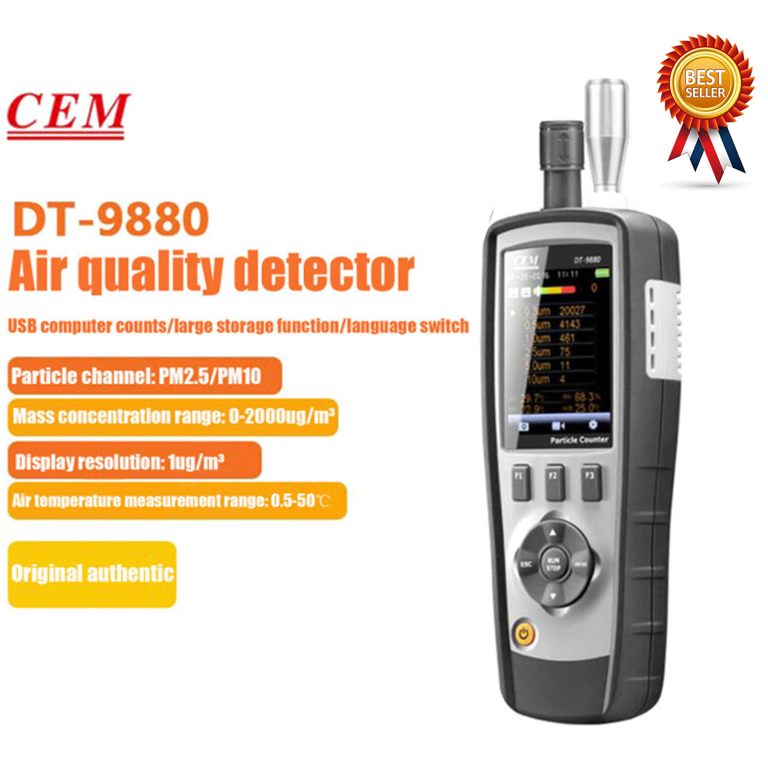 CEM DT-9880 3 in 1 Particle Counter Temperature Measure 2.8 inch TFT ...
