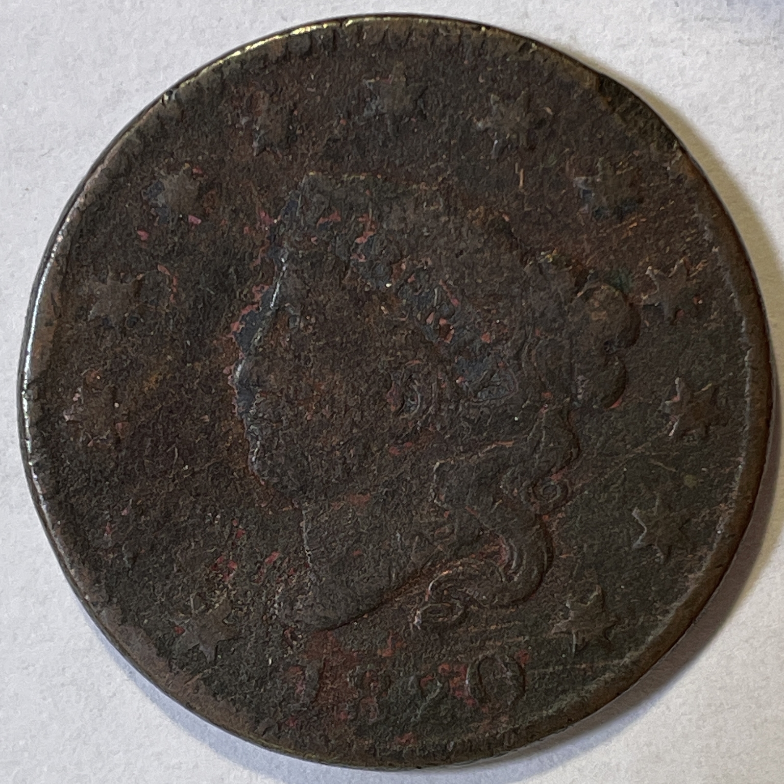 1820 Large Date Coronet Head Large Cent Fine F Coin, Corrosion #9451 | eBay