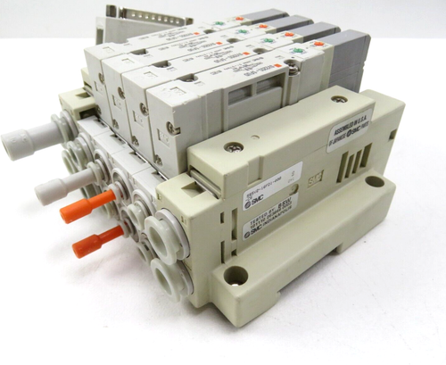 SMC SV2200-5FU (4) Solenoid Valve w/ SMC SS5V2-16FD1-08B-C6 Manifold ...