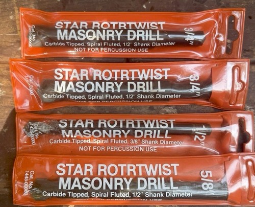 Lot Four Vintage Star Drill Chisels Masonry Hand Tools nos 1/2 3/4 5/8 ...
