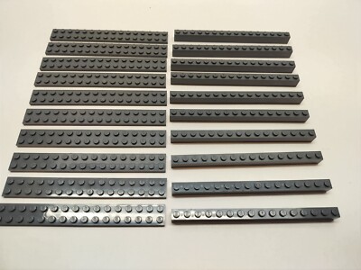 Lego Lot of 10 1x16 Brick & 10 2x16 Plate 2465 4282 TH285 Dark Bluish ...